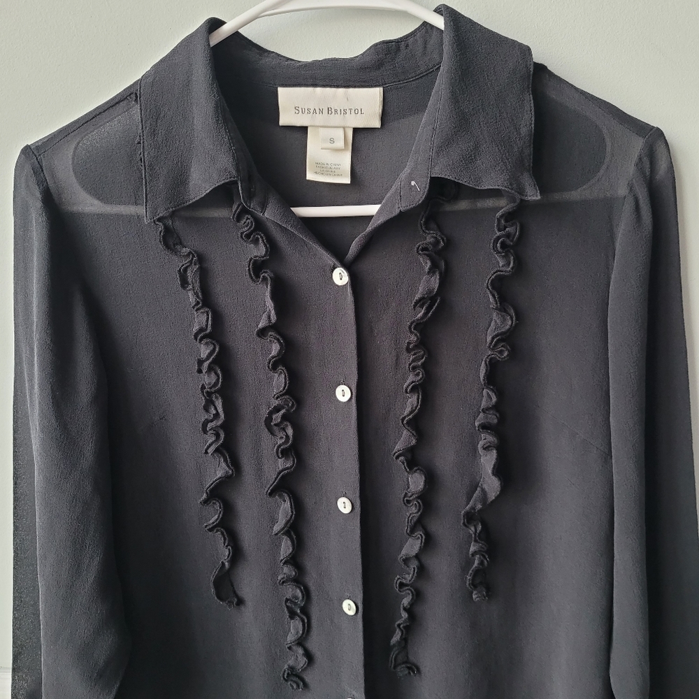 Susan Bristol Vintage Sheer Ruffle Button Down Blouse… - Gem